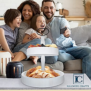 ILLUMINE CRAFTS – Two Tiered Tray – Farmhouse Tiered Tray Decor – Tiered Serving Tray – 2 Tier Fruit Basket – 2 Tiered Tray Stand – White Rustic Farmhouse Decor – 2 Tier Tray Decor with Leaf Stem