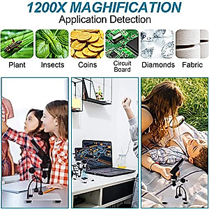 XClifes 7' Digital USB Microscope, 1080p HD Microscope, 1200X Camera Sensor, Wired Remote Control, 10LED Light, Adult Electronic Microscope, Compatible with Windows/Mac OS