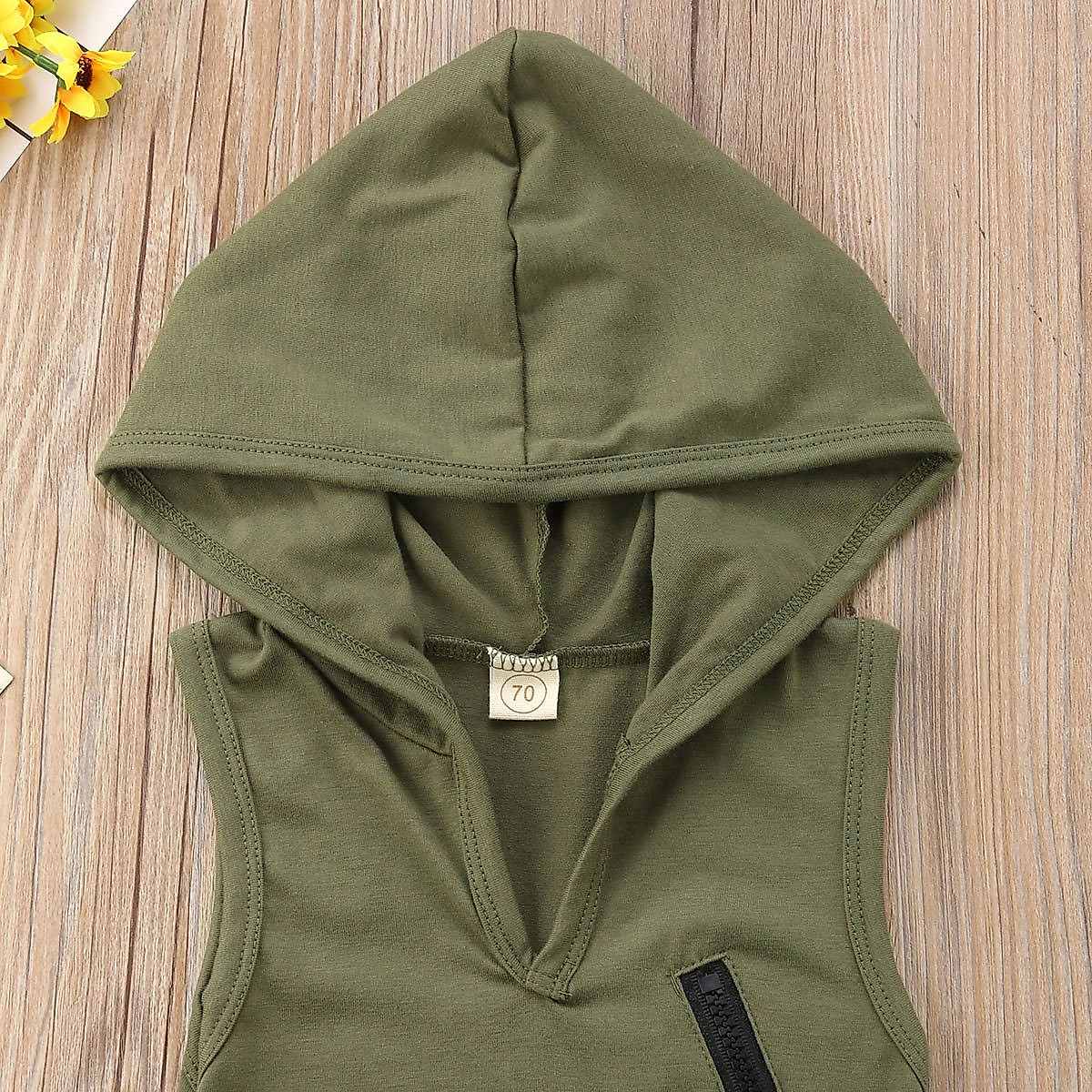 Sleeveless Newborn Baby Boys Girls Hooded Romper Green Jumpsuit Outfit Summer Zipper Casual Clothes (0-6 Months, Green)