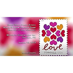 Business Envelope with 2019 Releases Hearts Blossom Postage Stamps (1 Booklet - 20 Stamps)