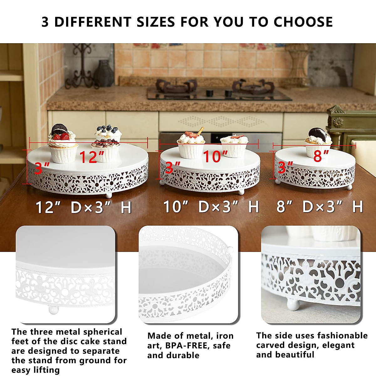 weharnar Cake Stand Set, Cake Holder Dessert Stand for Wedding Birthday Party Christmas Baby Shower,Cake Stands 12 inch/10 inch/8 inch