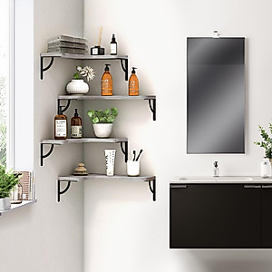 Canupdog Corner Floating Shelf Wall Mount 4 Tier Wood Floating Shelves, Easy-to-Assemble Tiered Wall Storage, Wall Organizer for Bedrooms, Bathrooms, Kitchens, Offices (Rustic White)