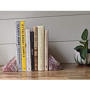 AMOYSTONE Rose Quartz Crystal Stone Bookends Small Bookcase Home Office with Rubber Bumpers 1 Pair 2-3 LBS