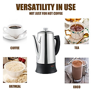 APOXCON 12 Cup Electric Coffee Percolator with ETL Approval Stainless Steel Coffee Maker with Two Heat Resistant Glass Knob One Of Them for Replacement Classic Look Cord-Less Sever Coffee Pot