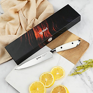 IGNITED CUTLERY 5 inch Paring Knife, German 1.4116 Stainless Steel Peeling Knife, Fruit Vegetable Knife with White ABS Handle, Razor Sharp Small Kitchen Knife with Gift Box