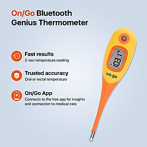On/Go Genius Thermometer, The Quick, Smart Connected Thermometer for Adults and Children. Gives Recommendations on Treatment, Telehealth Support from Licensed Medical Provider Through On/Go app