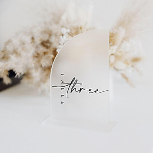 JINMURY 10 Pack Frosted Acrylic Half Arch Sign with Stand | 5x7 Inch Half Arch Acrylic Sign Blank and Base, DIY Wedding Table Numbers, Wedding Signage, Events& Parties (Frosted, 5x7 Inch)
