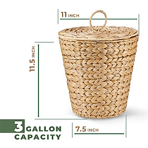84eco 3 Gallons Wicker Trash Can with Lid & Liner - Rattan Trash Can - Wicker Waste Basket for Bathroom, Bedroom, Kitchen, Living Room - Wicker Trash Basket