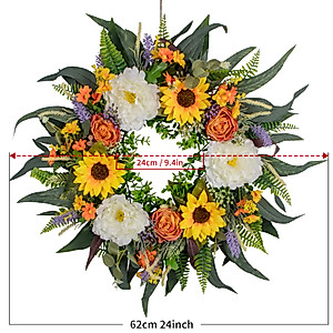 Kmise Spring Wreath Fall Decor Wreath for Front Door-24 Inch Summer Peony Eucalyptus Wreaths for Front Porch Farmhouse Home Decor