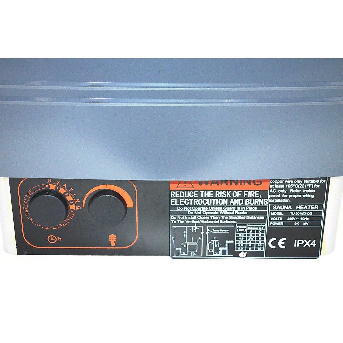 TURKU TU90WD-OD - Residential 9KW Wet & Dry 240V Sauna Stove External CON5 Digital Controller