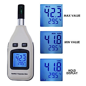 Handheld Digital Humidity & Temperature Meter 0~100% RH/ -30~70°C (-22~158°F) LCD Display Backlight Moisture Thermo Hygrometer Thermometer Small Tester Gauge for Home Kitchen Indoor Outdoor