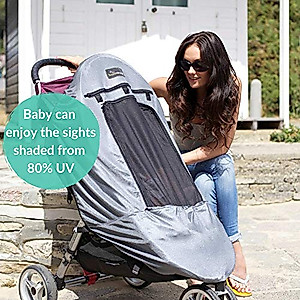 Stroller Sun Cover (6m+) | UV Sun and Sleep Shade for Baby Strollers & Joggers | Universal Fit for 3 & 4 Wheelers | Blocks 97.5% of The Sun's Rays | SnoozeShade Plus Deluxe…
