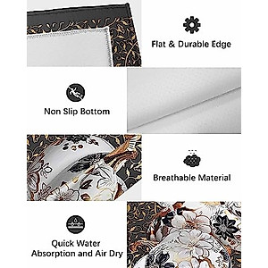 Outdoor Area Rug for Patio,Fall Thanksgiving Pumpkin Black Camping Rugs Indoor Large Floor Mat 5x8ft,White Floral Gold Leaves Outside Carpet for Deck RV Picnic Porch Backyard Bedroom Living Room