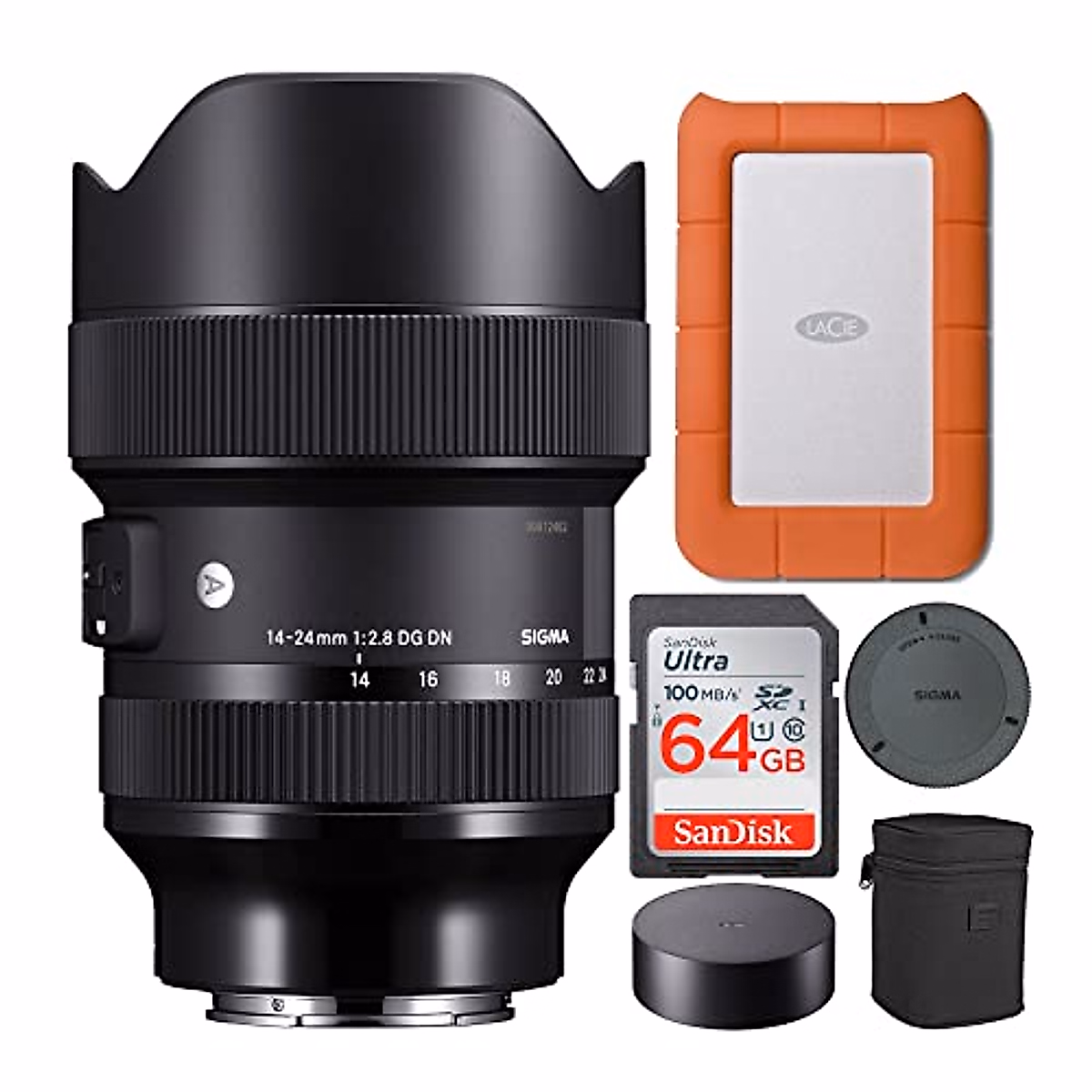 Sigma 14-24mm f/2.8 DG DN Art Lens for Sony E-Mount with 1TB Hard Drive and 64GB SD Card Bundle (3 Items)