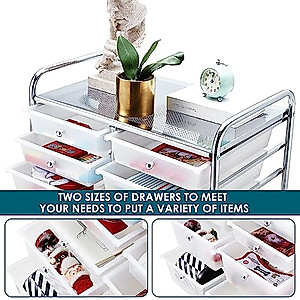 Sapodilla Rolling Storage Cart and Organizer with 12 Plastic Drawers-4 Lockable Casters for School Office Home Beauty Salon(White)