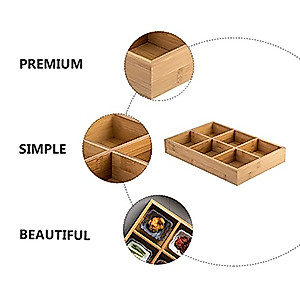Cabilock Divided Bamboo Tray with 6 Dining Grids Food Serving Plate Fruit Box Dish Vegetable Containers Dessert Storage Bin Organizing for Home Restaurant Hotel
