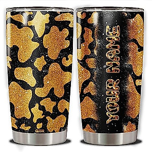WAZONE Personalized Cow Coffee Tumbler with Lid Cowhide Pink 20oz 30oz Tumblers Vacuum Insulated Cup Travel Mug Stainless Steel Christmas Birthday Gift for Women Daughter Sister Animal Lover Farm Girl