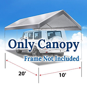 BenefitUSA Canopy ONLY 10'x20' Carport Replacement Canopy Outdoor Tent Garage Top Tarp Shelter Cover w Ball Bungees (Silver)