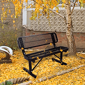 4FT/48'' Outdoor Garden Bench, Cast Iron Metal Frame Patio Park Bench with Backrest, Portable Expanded Metal Black Bench, Commercial-Grade Outdoor Seating for Lawn, Patio, Park, Yard, Garden, Porch