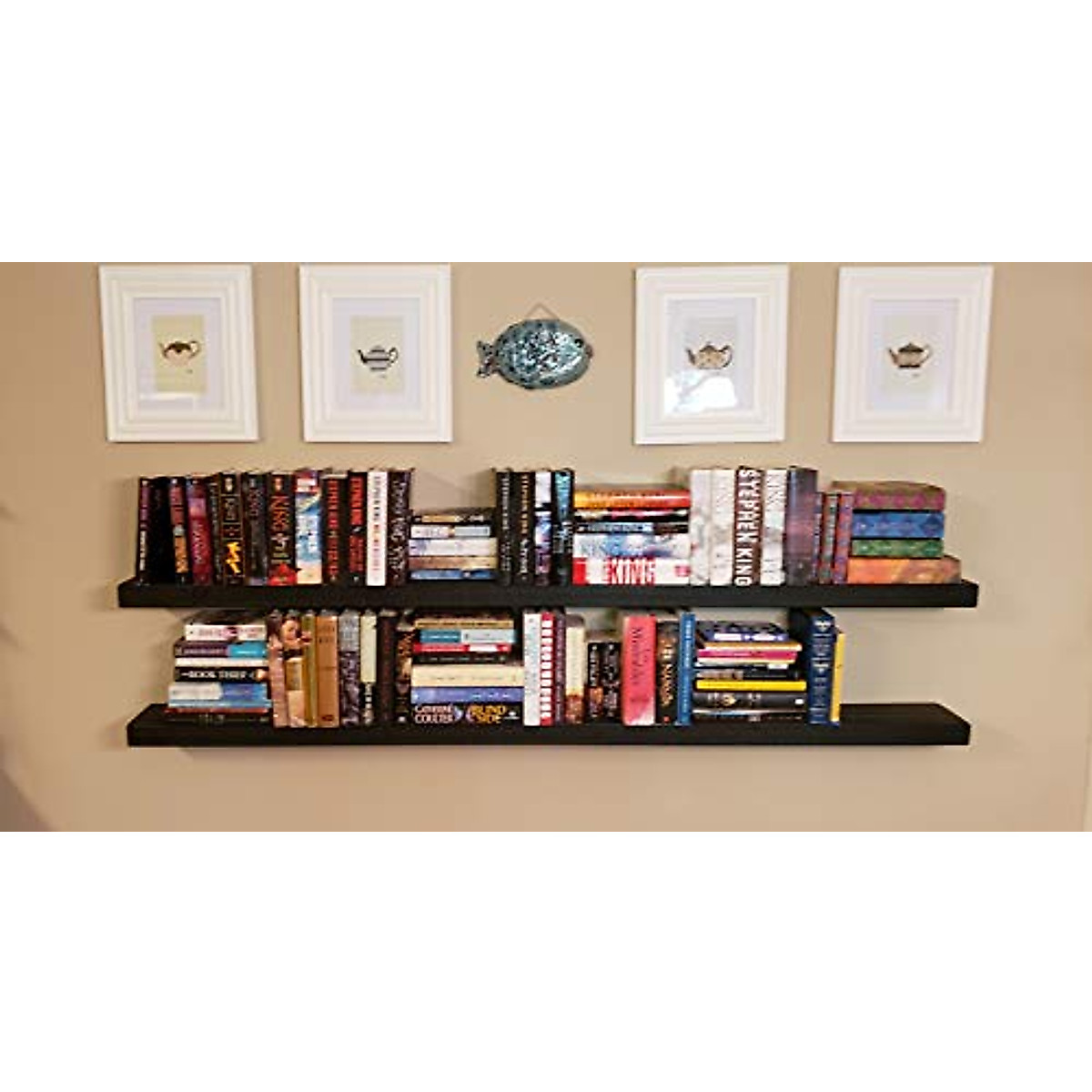 Joel's Antiques Floating Wall Shelf, Wood Decor & Long Shelf for Fireplace Mantel, Bookshelf, Bedroom, & Farmhouse - Wall-Mounted Rustic Stand, Wooden Hanging Display - Black, 72" x 10" x 2"