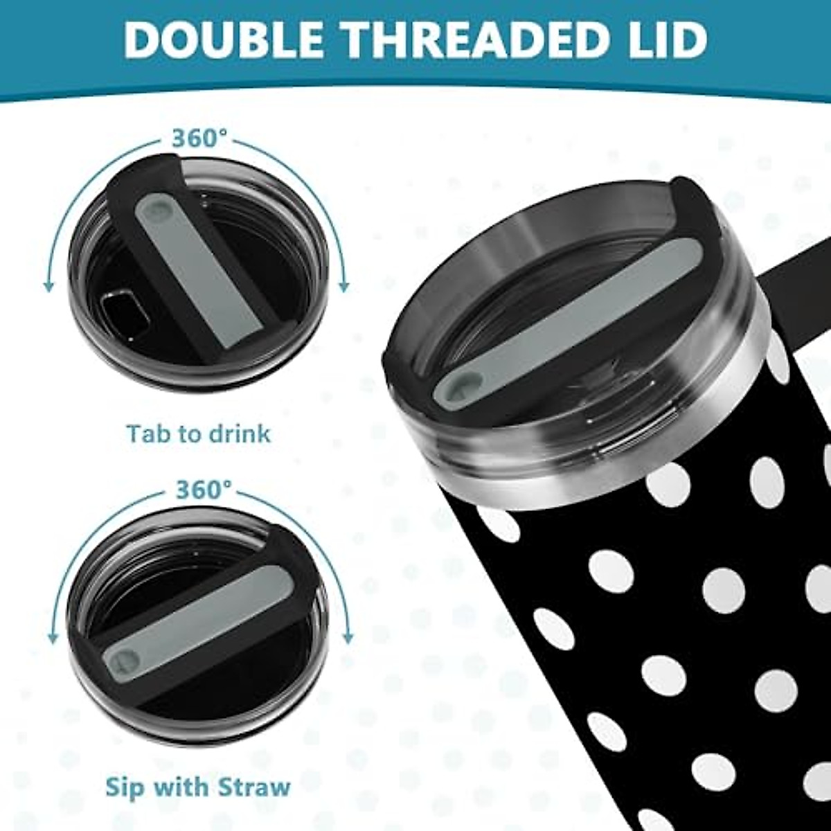 Yasala Car Tumbler with Handle Polka Dot Travel Mug Coffee Cup Insulated Beverage Container Mega Cup for Hot Cold Drinking Thermos Water Bottle Cupholder Friendly 40 oz