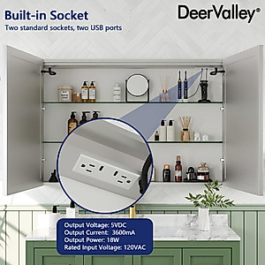 Deer Valley 48" W x 32" H Lighted Medicine Cabinet with Mirror, Led Medicine Cabinet Mirror for Bathroom with Defogger & 3-Color Dimmable, Wall Mounted Mirrored Medicine Cabinet with Lights