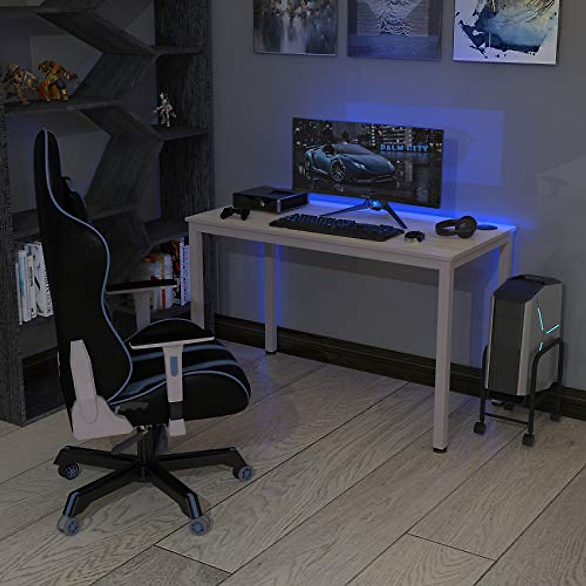 EE EUREKA ERGONOMIC 47 Inch Walnut & White Home Office PC Computer Desk, Simple Modern Work Study Writing Gaming Table for Small & Medium Spaces Desktop with Metal Legs, Sturdy & Easy Assembly