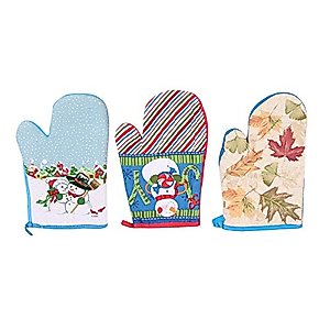 OUNONA Christmas Snowman Oven Mitts Heat Resistant Set of 3