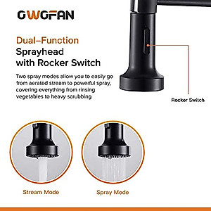 OWOFAN Modern Single Handle Spring Kitchen Faucet with Pull Down Spray, Matte Black Kitchen Sink Faucet 866080R
