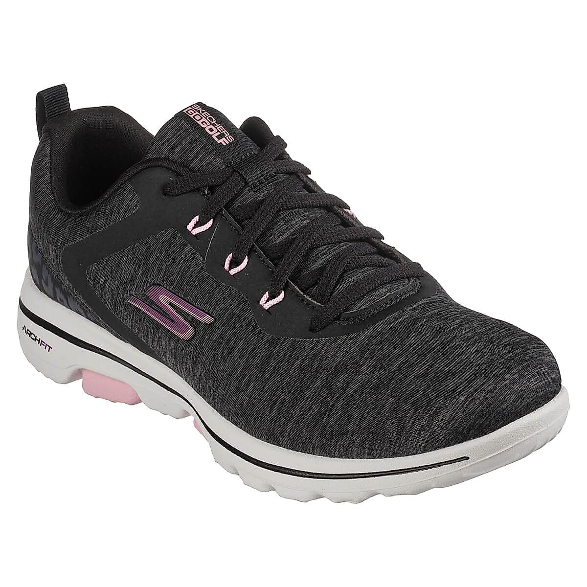 Skechers Women's Go Walk 5 Arch Fit Golf Shoe Sneaker, Black/Pink, 8.5