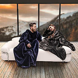 NordECO HOME Sherpa Wearable Blanket for Adults, Oversized Blankets for Women and Men with Warm Sleeve and Big Pockets, Valentines Day Gifts Long Fleece TV Throws Blanket 72" x 55" (Deep Grey)