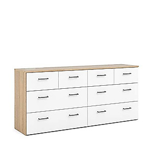 Tvilum 8 Drawer Double Dresser, Oak Structure, White