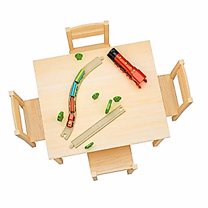 Nightcore Kids Wooden 4, Activity 2 to 6 Years, Toddler Game, Playroom Furniture, Picnic w/Chairs, Solid Wood 5 Piece Dining Table Set, Natural