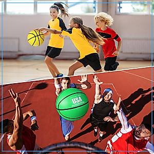 Libima 4 Pcs Rubber Basketball with Pump Official Indoor Outdoor Basketball Sport Gift for Game Practice Training Kids Teens Adults Streetbballs(Size 6,Yellow, Green, Blue, Orange)