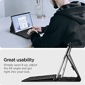Spigen Stand Folio Designed for Microsoft Surface Pro 11 / Surface Pro 10 / Pro 9/8 Case Cover with Pen Holder (2024/2022/2021) - Black