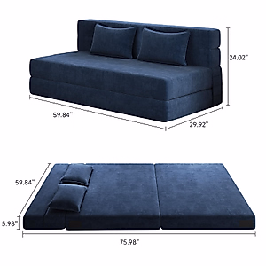 Luoxiao Folding Sofa Bed Queen with 2 Pillows, Foldable Sofa Bed for Travel, Camping, Guest, Futon Sleeper Chair Guest Bed with Breathable & Washable Cover, Convertible and Easy to Storage，NavyBlue