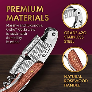 Wine Opener & Waiters Corkscrew-With a Comfortable Rosewood handle – Wine And Beer Bottle Opener For Bartenders, Waiters, –With A Wine Key Foil Cutter - With a Nice Pouch Included