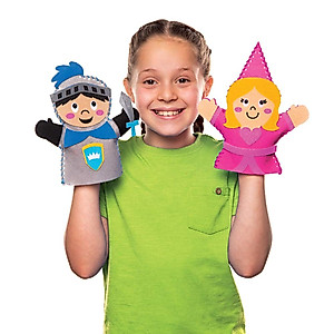 Baker Ross Fairy Tale Hand Puppet Sewing Kits - Pack of 4, Make Your Own Wooden Puppets, Puppets for Kids, Wooden Crafts for Kids to Assemble and Decorate (AW692)