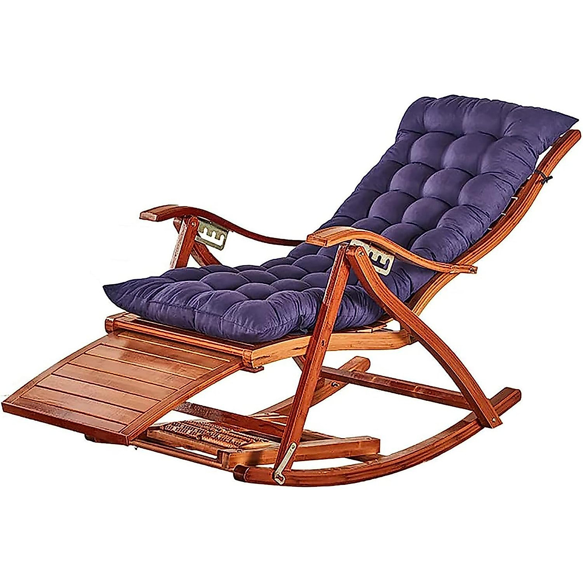 HM&DX Bamboo Rocking Chair Foldable Garden Deck Chairs for Elderly Loungers Deck Chair with Cushion Stable Ergonomic Wooden Patio Pool Garden Chair(Short pad, B)