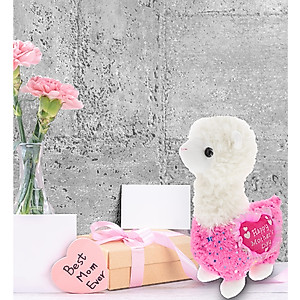 DolliBu Happy Mother's Day Super Soft Plush Sparkle Pink Llama Figure - Cute Stuffed Animal with Pink Heart Message for Best Mommy, Grandma, Wife, Daughter - 11.5" Inch