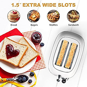 Toaster 2 Slice ,1.5"Extra Wide Slots Toaster,Retro Stainless Steel with Bagel, Cancel, Defrost, Reheat Function and 6-Shade Settings, Removal Crumb Tray (White)