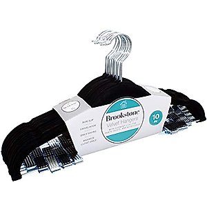 Brookstone BKH1293, 10 Pack Non-Slip Velvet Hangers with Clips, 360° Swivel Hook, Lightweight & Slim, Strong & Durable, Space Saving Design, Heavy Duty, Won’t Stain Fabric, Black, 10 Count