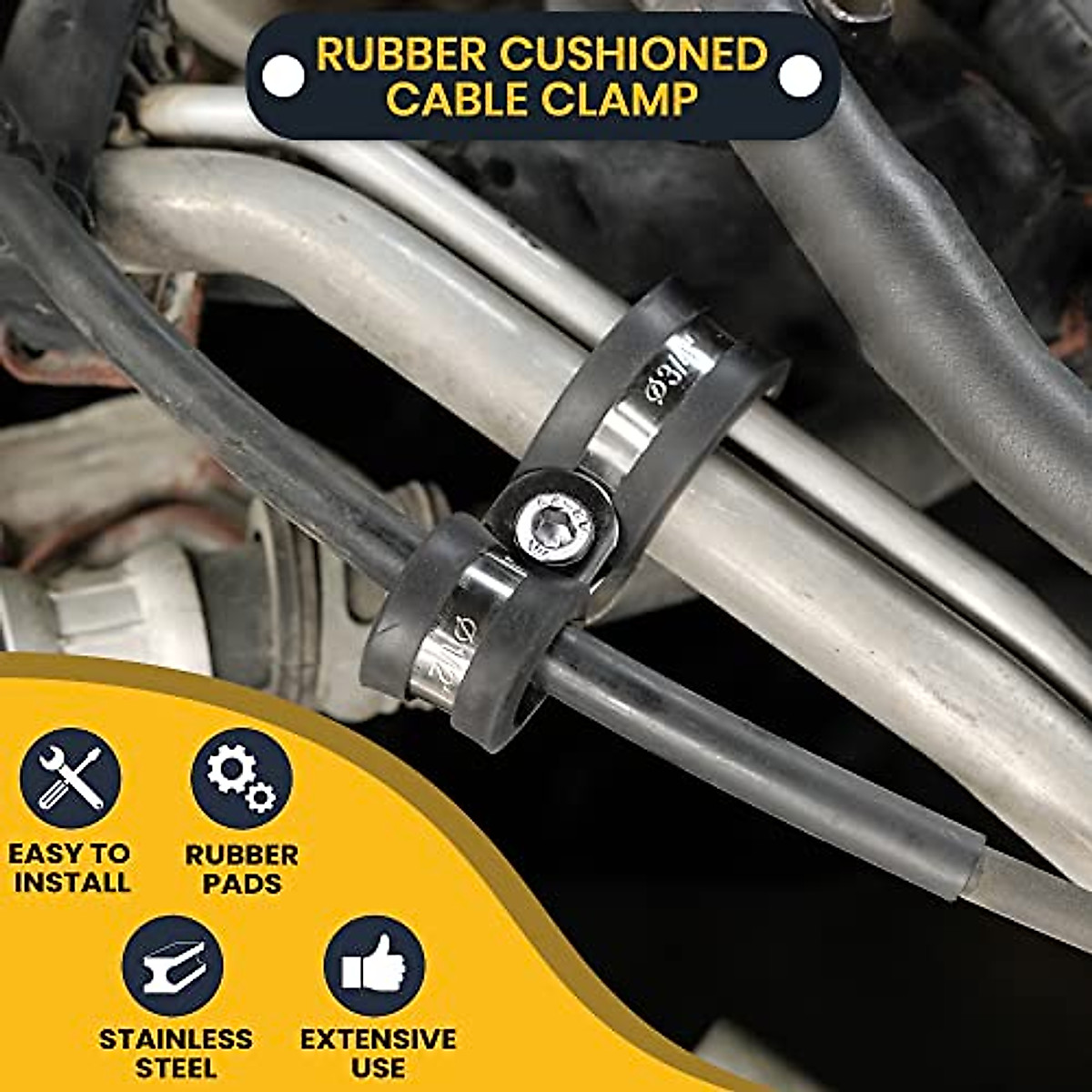 Brexxty 52 PCS Cable Clamps Assortment kit—304 Stainless Steel Wire Clamps of 6 Sizes—1/4" 5/16" 3/8" 1/2" 5/8" 3/4"—To Bundle, Clamp, & Protect Wires, Pipes, & Cables