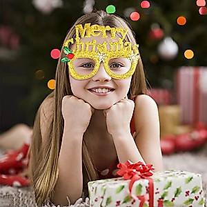 WWW 9Pcs Christmas Glasses Glitter Party Glasses Frames Christmas Decoration Costume Eyeglasses Funny Eyewear with 9 Designs for Christmas Party Favors Holiday Favors (One Size Fits All)