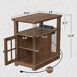 HIFYOBRO End Table with Charging Station, Side Table with Semi-Open Storage, Bedside Table with 2 Power outlets & 2 USB Ports, Wooden Nightstand Cabinet for Sofa Side