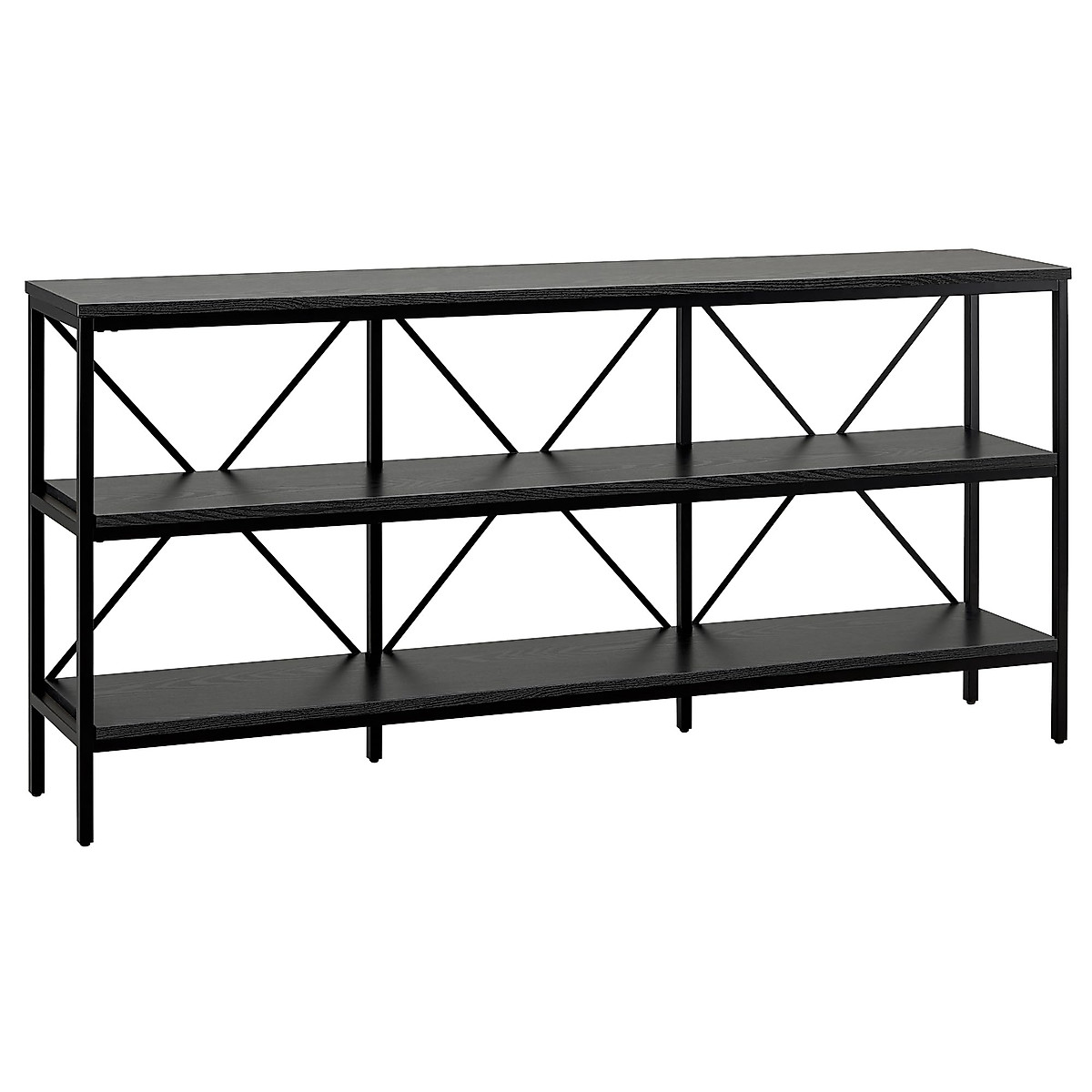 Kira 64" Wide Rectangular Console Table in Blackened Bronze/Black Grain