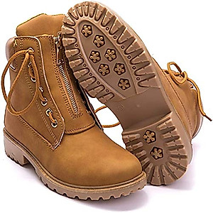 Padaleks Women's Round Toe Waterproof Ankle Bootie Lace Up Low Heel Work Motorcycle Combat Boots High Tops Booties