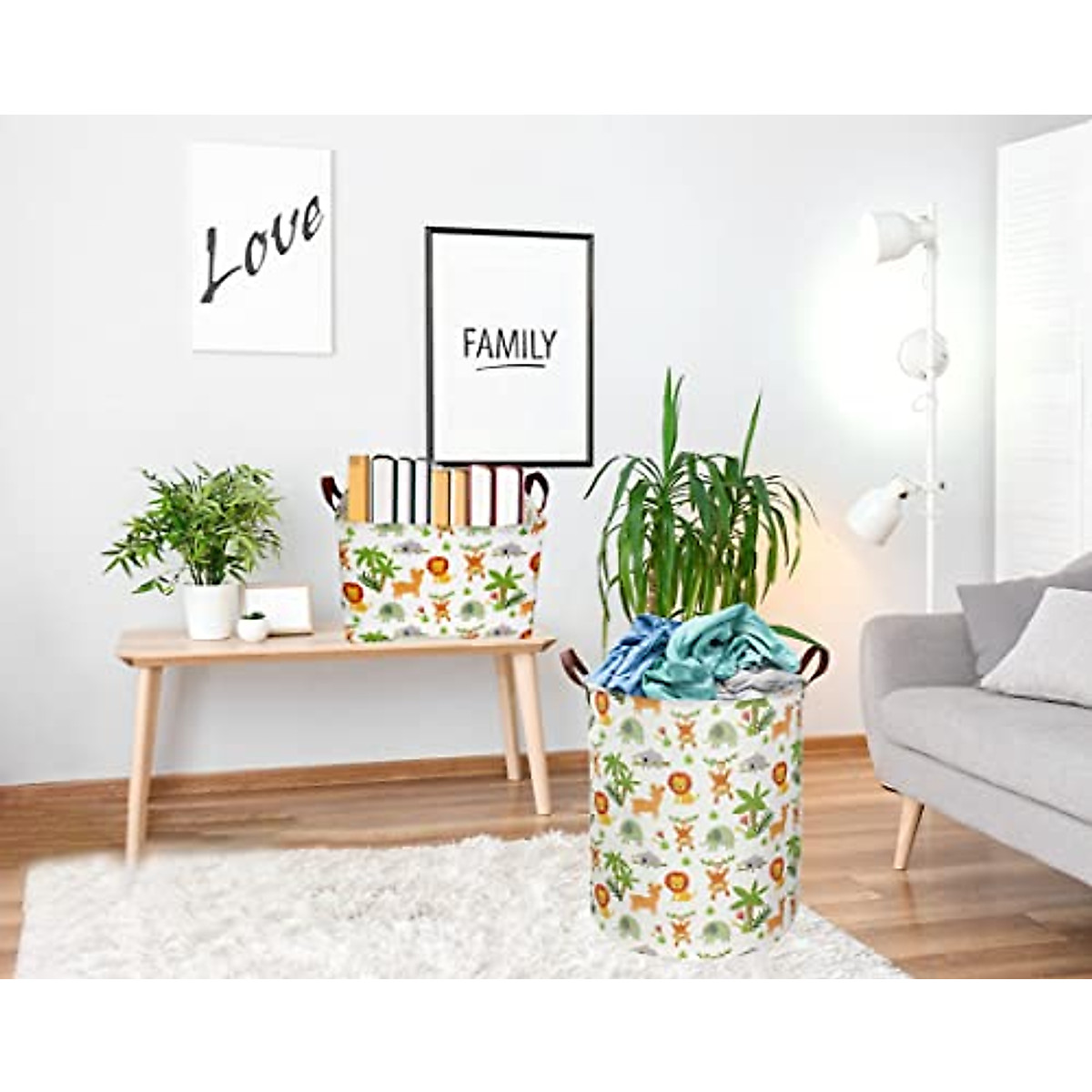 Essme Rectangular Baby Storage Basket,Green Basket,Nursery Storage Bin Organizer with Handles for Jungle Decor,Shelf Basket,Toy Box,Animal Basket.(Jungle animal)