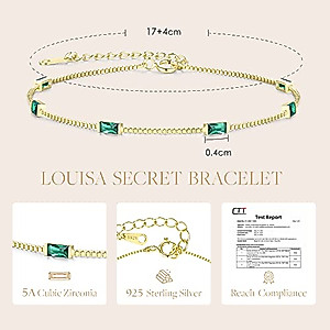 LOUISA SECRET Birthstone Bracelets for Women, 925 Sterling Silver Dainty Simple Women Charm Link Bracelet, Birthday Anniversary Jewelry Gifts for Women Wife Mom Her