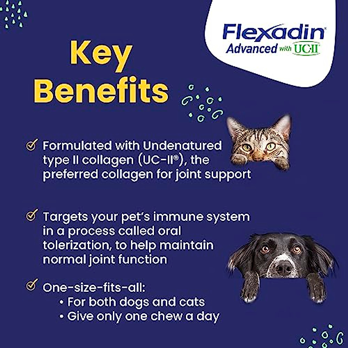 Vetoquinol Flexadin Advanced Dog Hip and Joint Supplement with UC-II Collagen, One Chew a Day Hip and Joint Support Chew for Dogs and Cats, Clinically Proven Vet-Approved Formula, 60 Chews